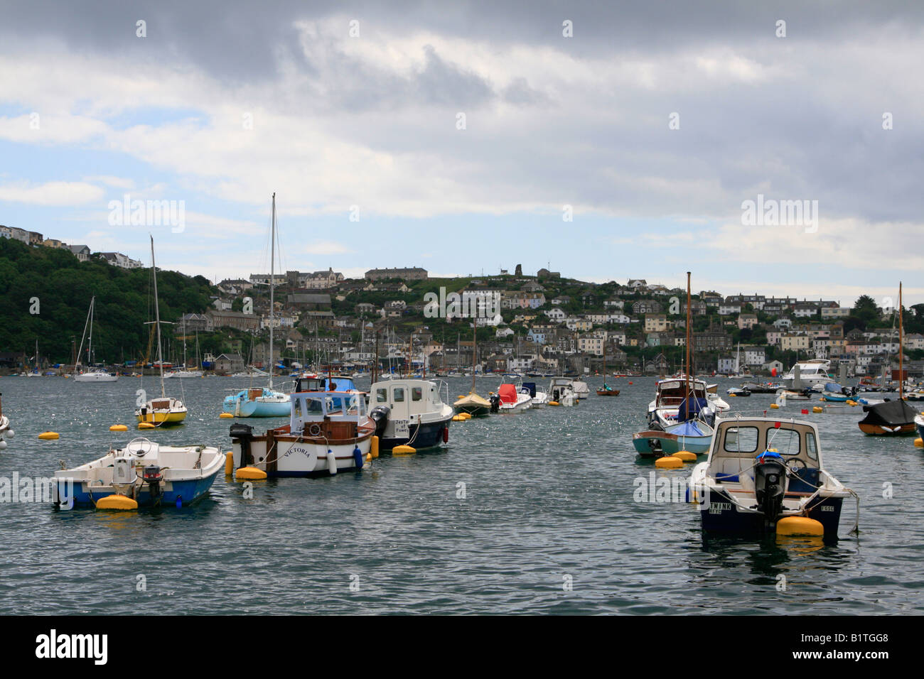 fowey to polruan view across River Fowey estuary cornwall england uk gb ...