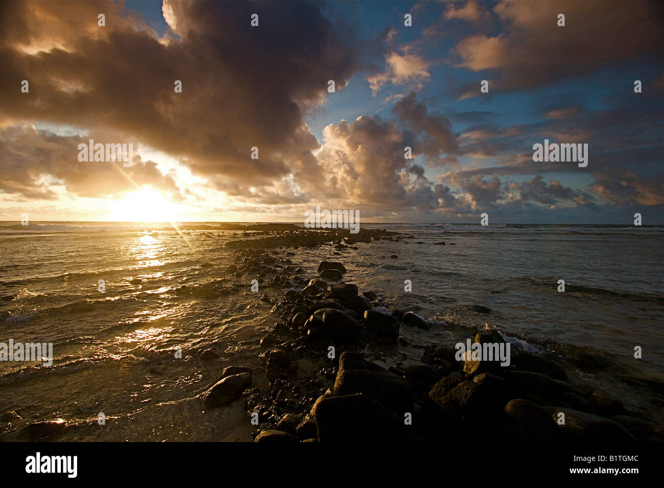 Colorful morning sunrise over the Hawaiian island of Kauai Stock Photo ...
