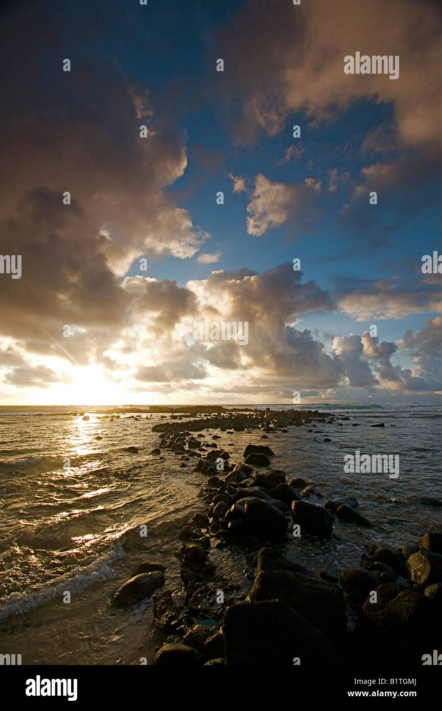 Colorful morning sunrise over the Hawaiian island of Kauai Stock Photo ...