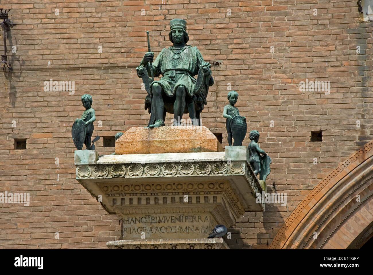 Statue on the facade of the municipal buildings in Ferrara Italy Stock ...
