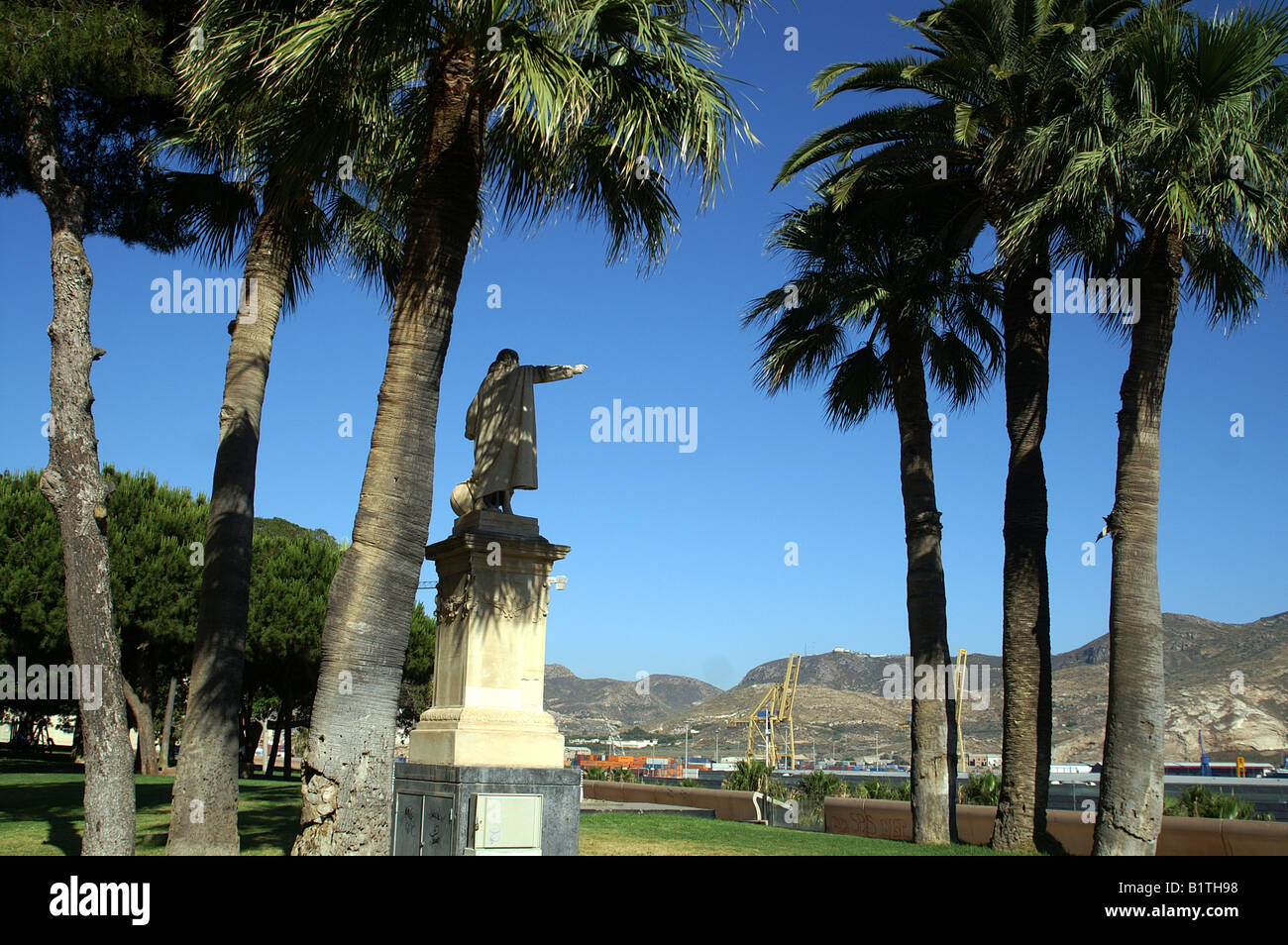 Memorial statue to Christopher Colombus Cartagena Murcia Levante Spain ...
