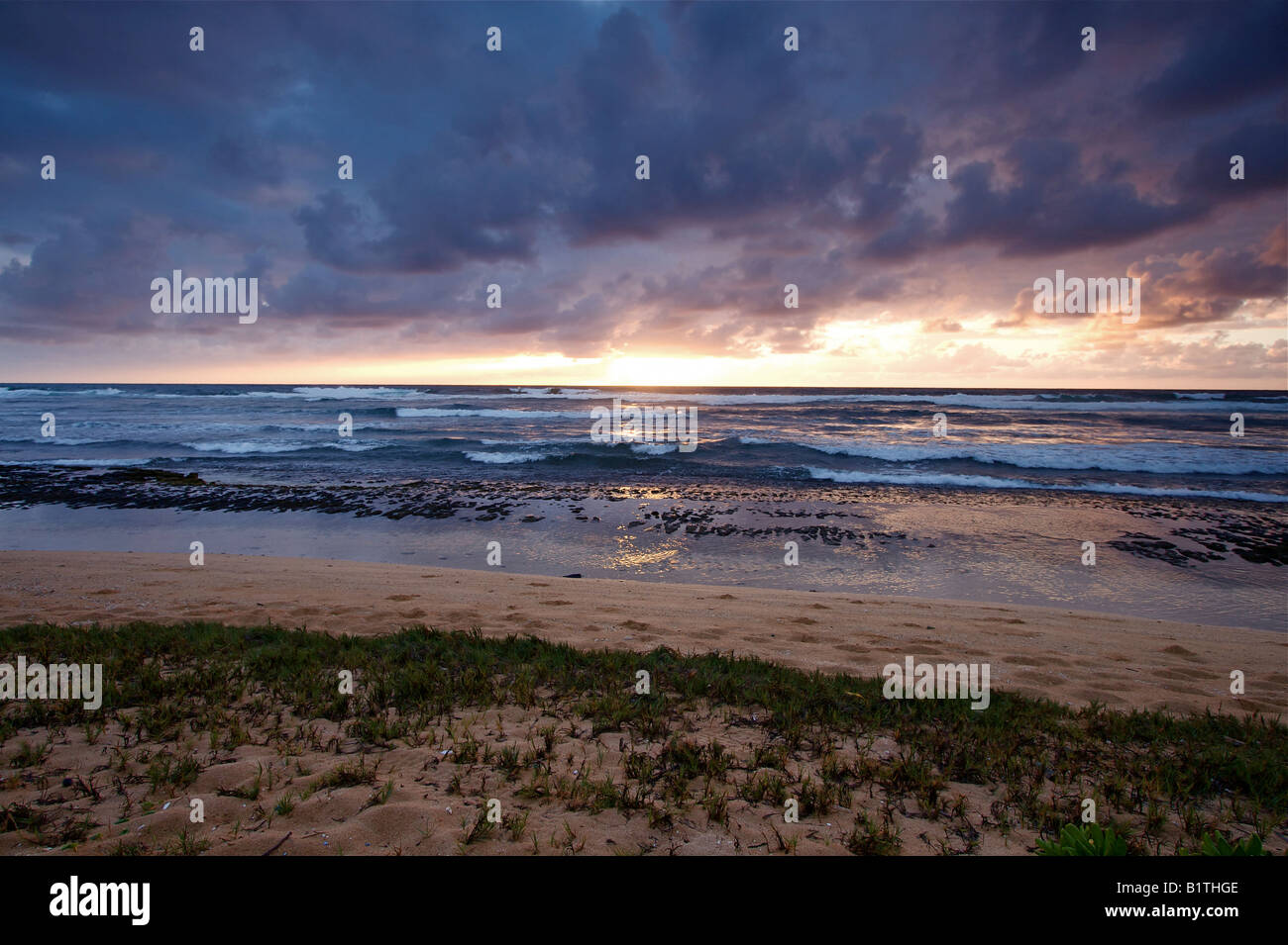 Colorful morning sunrise over the Hawaiian island of Kauai Stock Photo ...