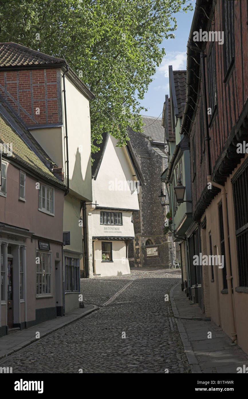 Elm Hill, ancient Tudor buildings, Norwich, Norfolk, England Stock ...