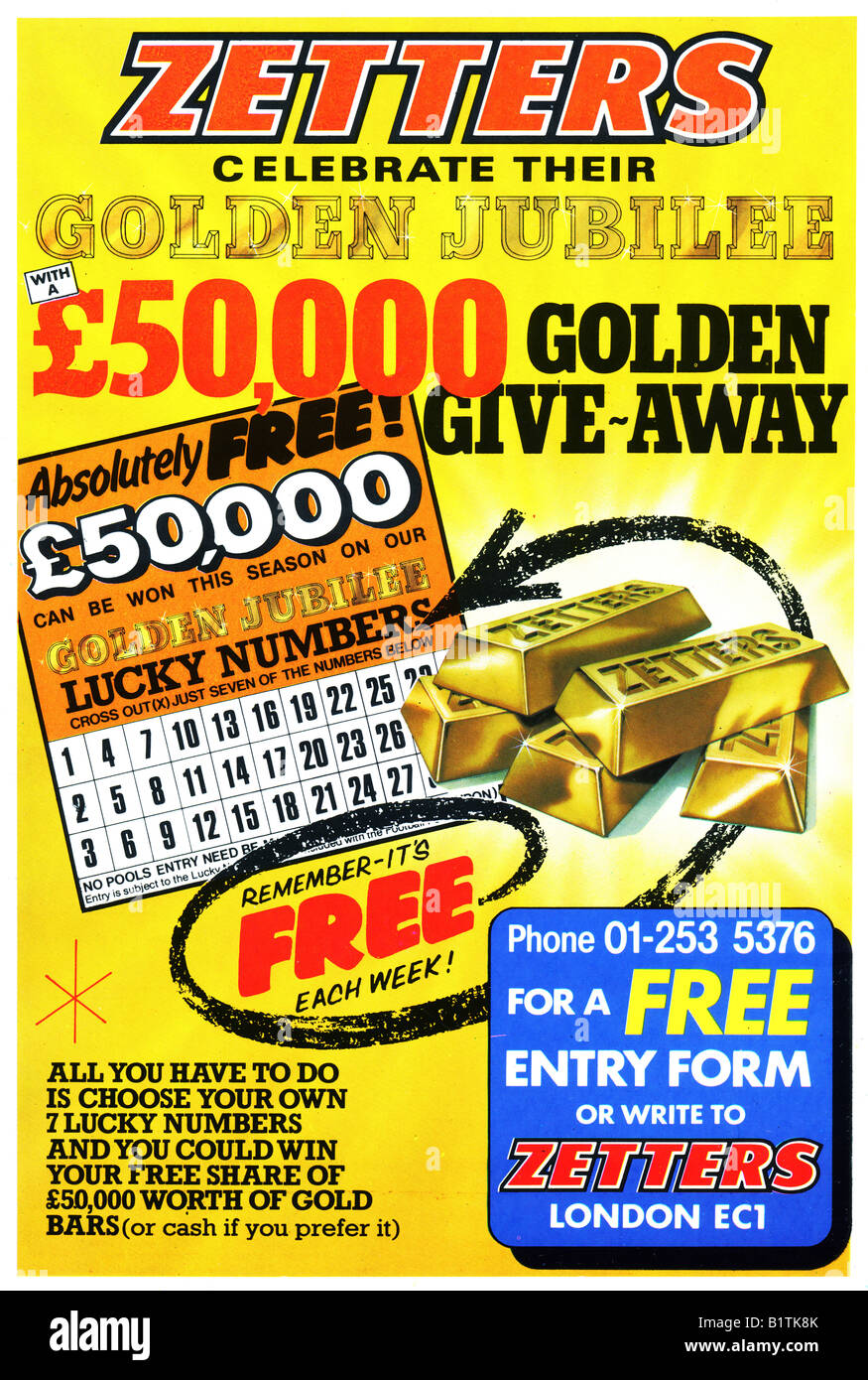 1980s Advertisement for Zetters Football Pools 1983 FOR EDITORIAL USE ...