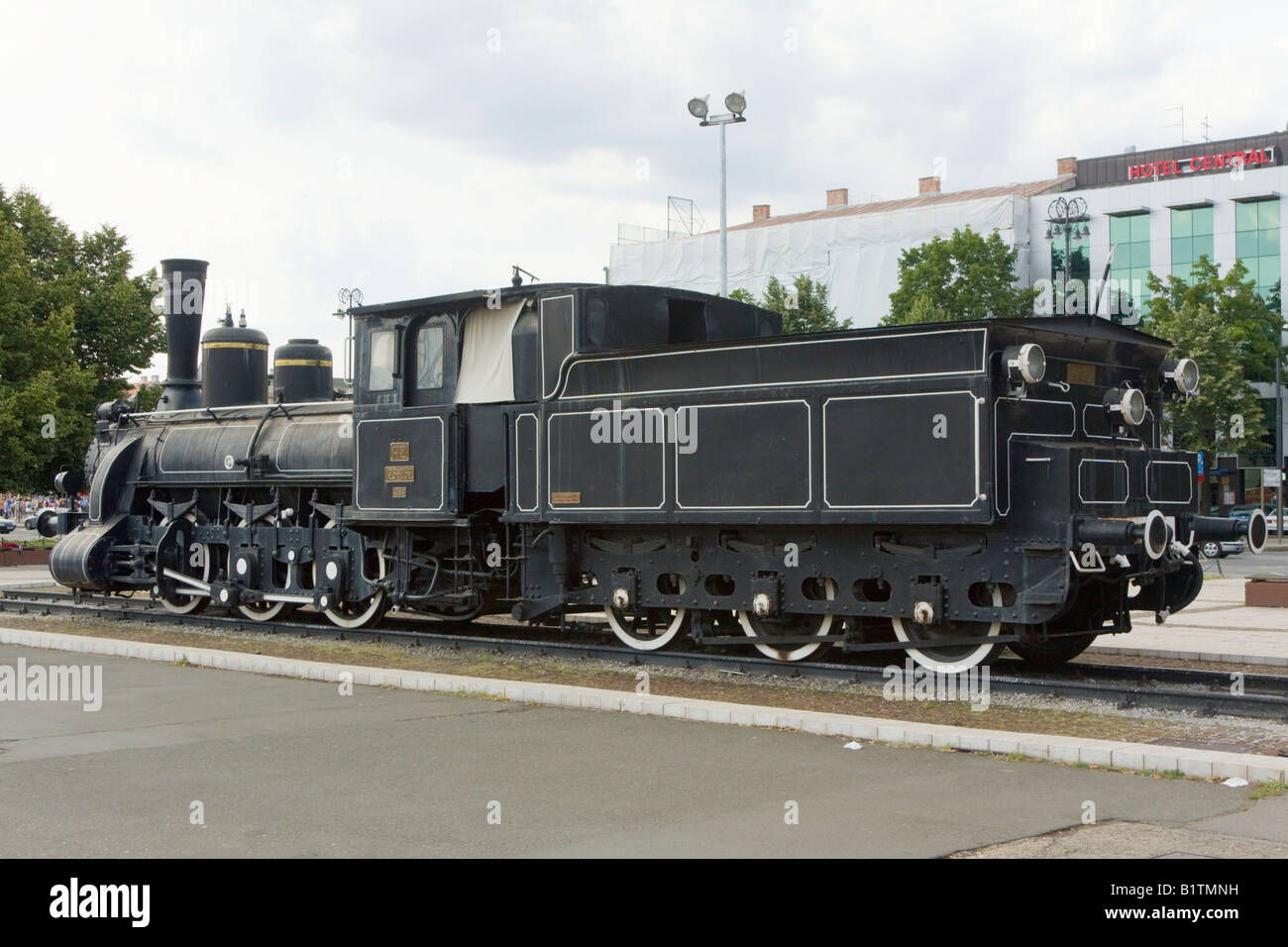 Preserved steam locomotive 125-052 displayed outside of Zagreb railway ...