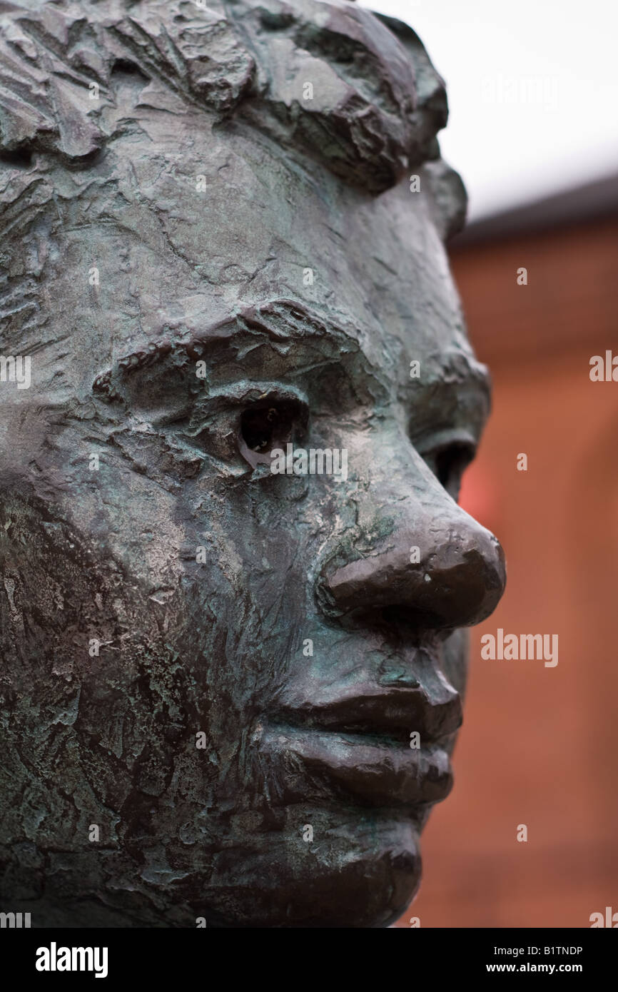 A close up of the Dylan Thomas statue in Dylan Thomas Square, Swansea ...