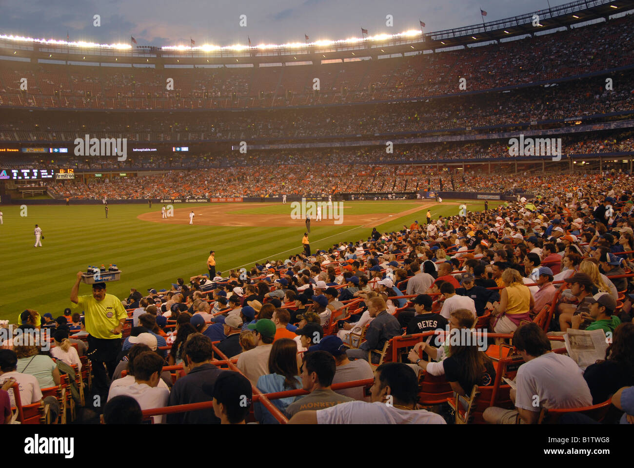 Crowd of fans watching baseball game with the Mets playing at the Shea ...