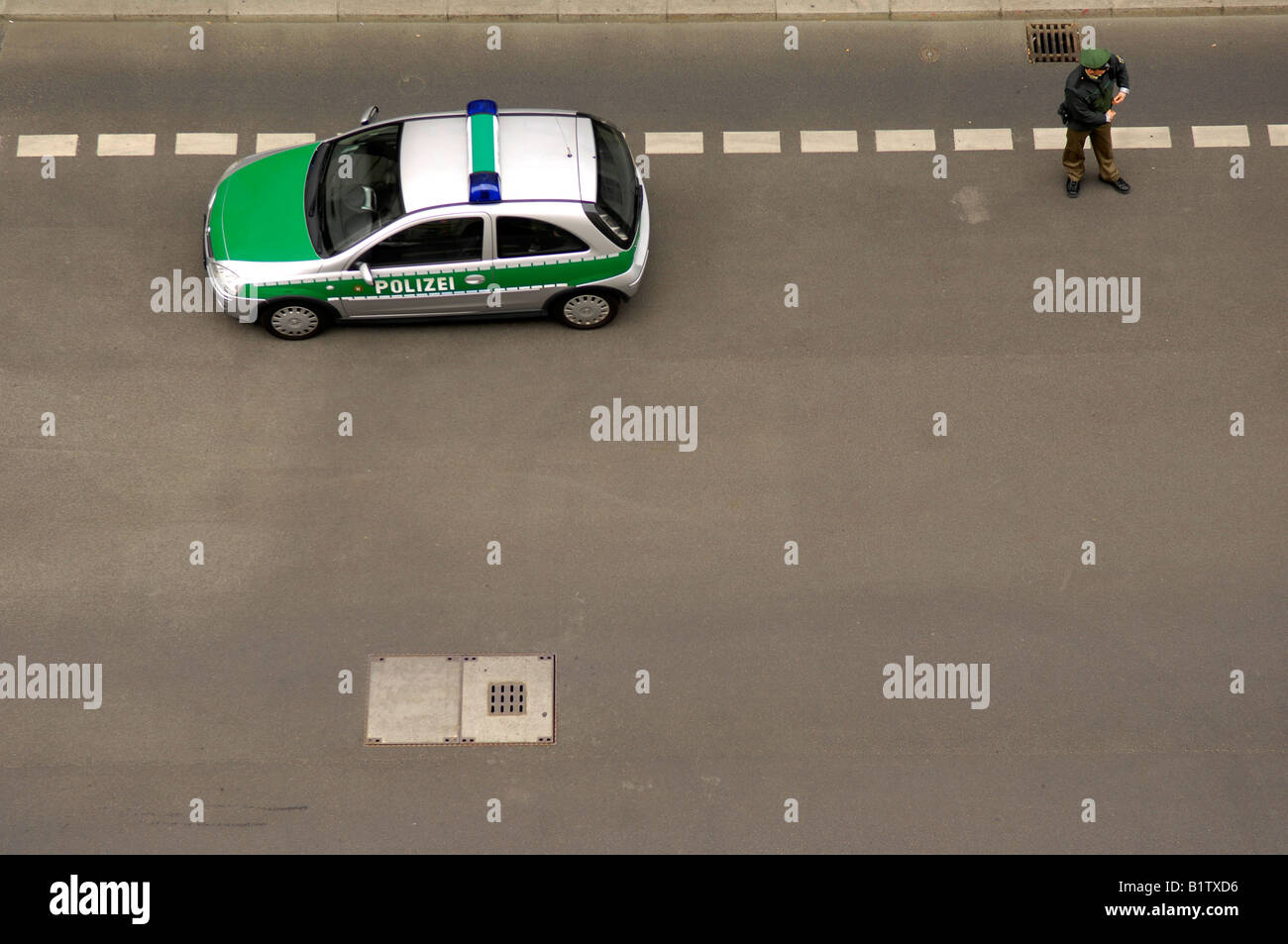 aerial view polizei police car vehicle road berlin germany protection ...
