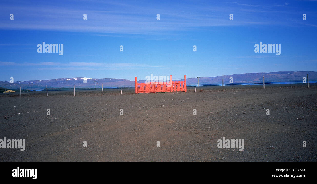 Gate in Fence Along Gravel Road, Reykholar, Iceland Stock Photo - Alamy