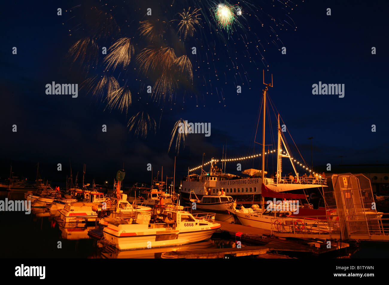Fireworks over Reykjavik Harbour, Iceland Stock Photo - Alamy