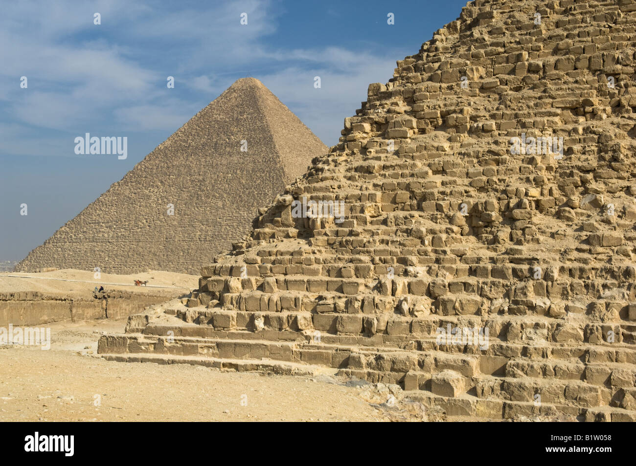 Side view of the Pyramid of Khafre and the Great Pyramid of Khufu in ...