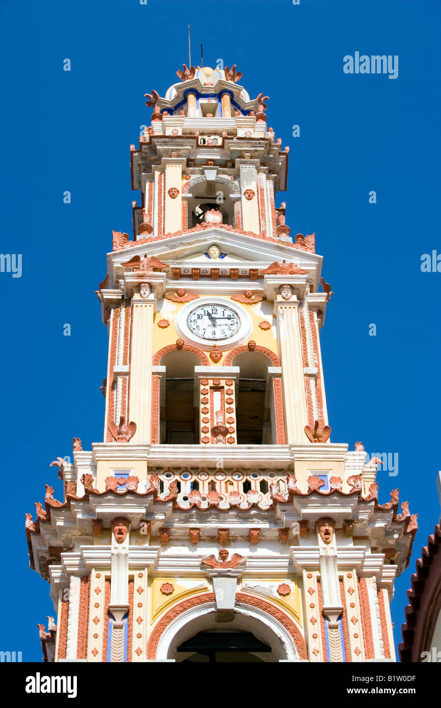 Panormitis Monastery Church clock tower Symi Rhodes Greece Stock Photo ...