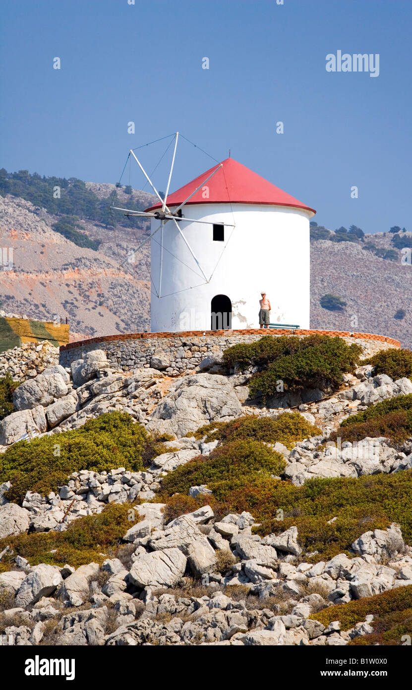 Windmill Symi Rhodes Greece Stock Photo - Alamy