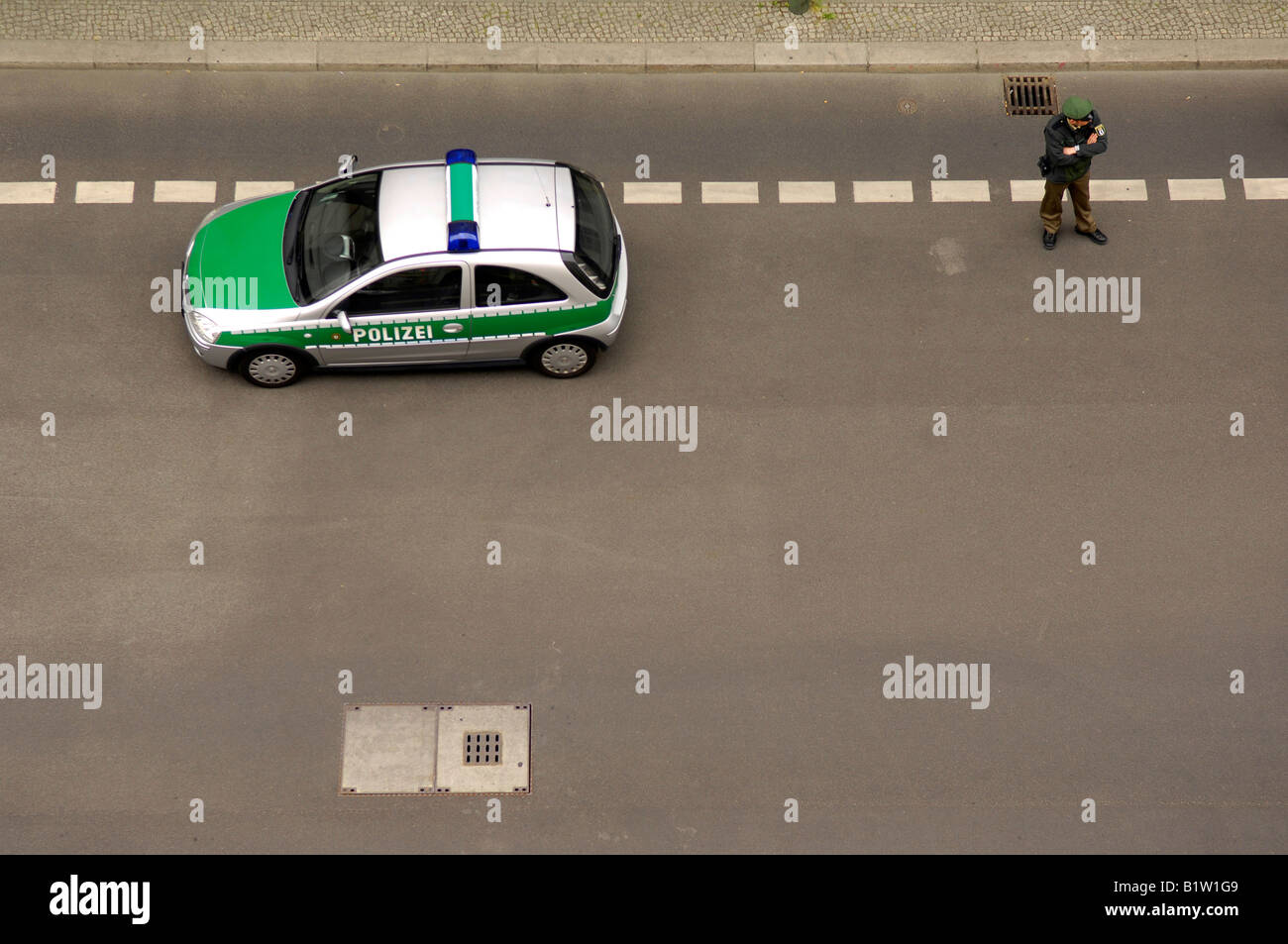 aerial view polizei police car vehicle road berlin germany protection ...