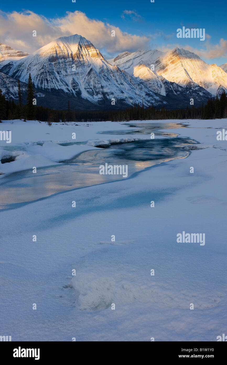Canada Alberta Sawridge range viewed over the Athabasca river Jasper ...