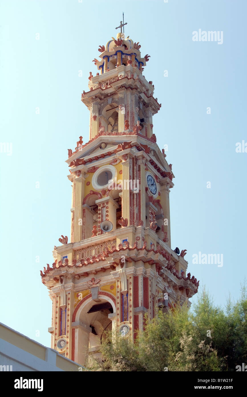 Panormitis Monastery Church clock tower Symi Rhodes Greece Stock Photo ...