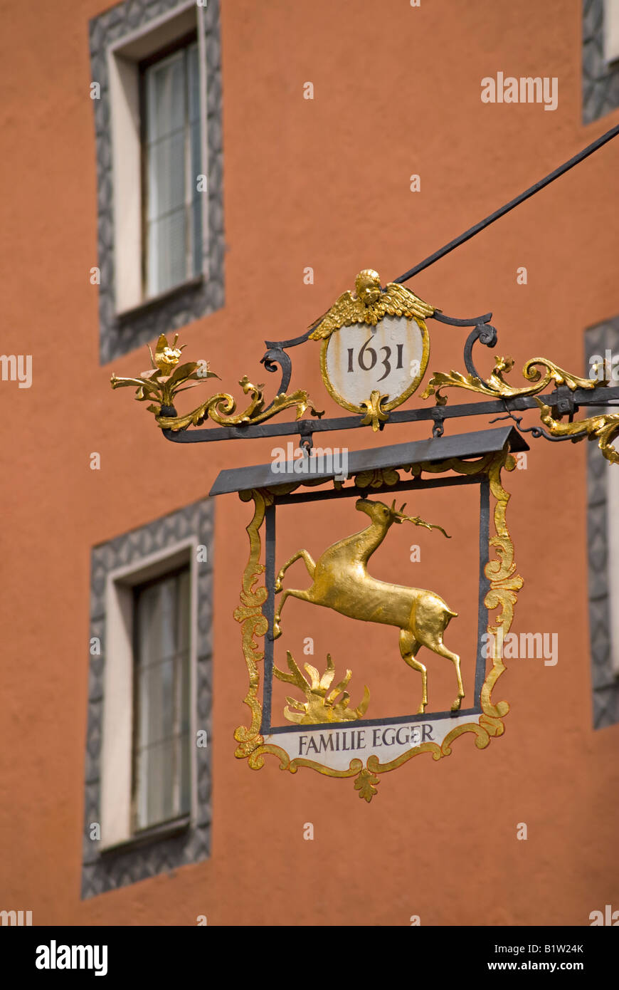 Innsbruck, Austria. House sign: Golden Stag; Egger Family; 1631 Stock ...