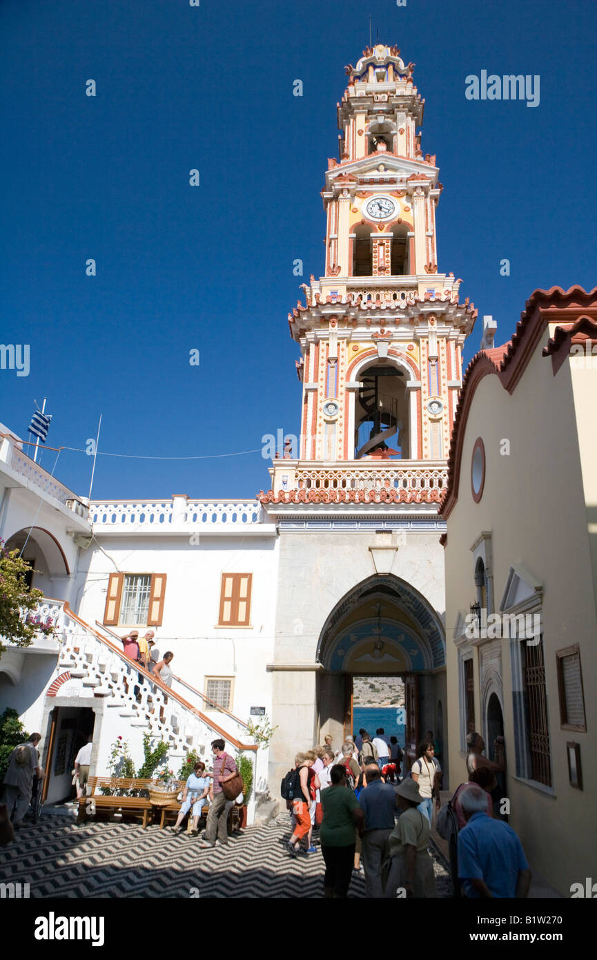 Panormitis Monastery Church clock tower Symi Rhodes Greece Stock Photo ...