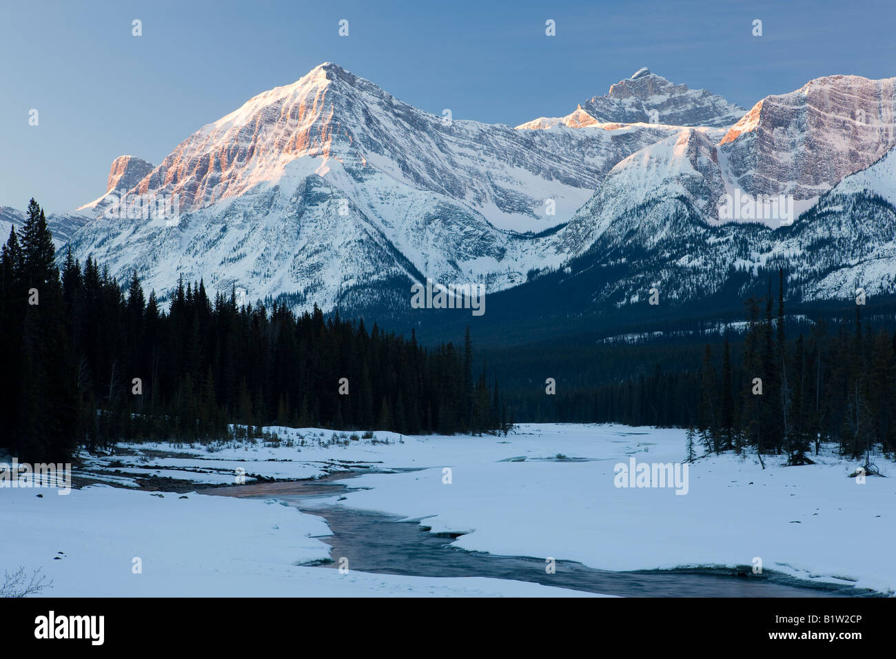 Canada Alberta Sawridge range viewed over the Athabasca river Jasper ...