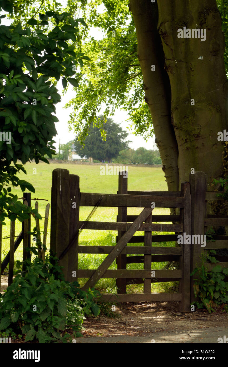 English countryside and wooden kissing gate Stock Photo - Alamy