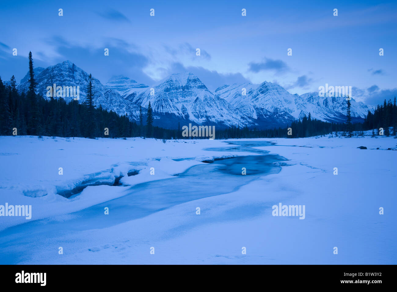 Canada Alberta Sawridge range viewed over the Athabasca river Jasper ...