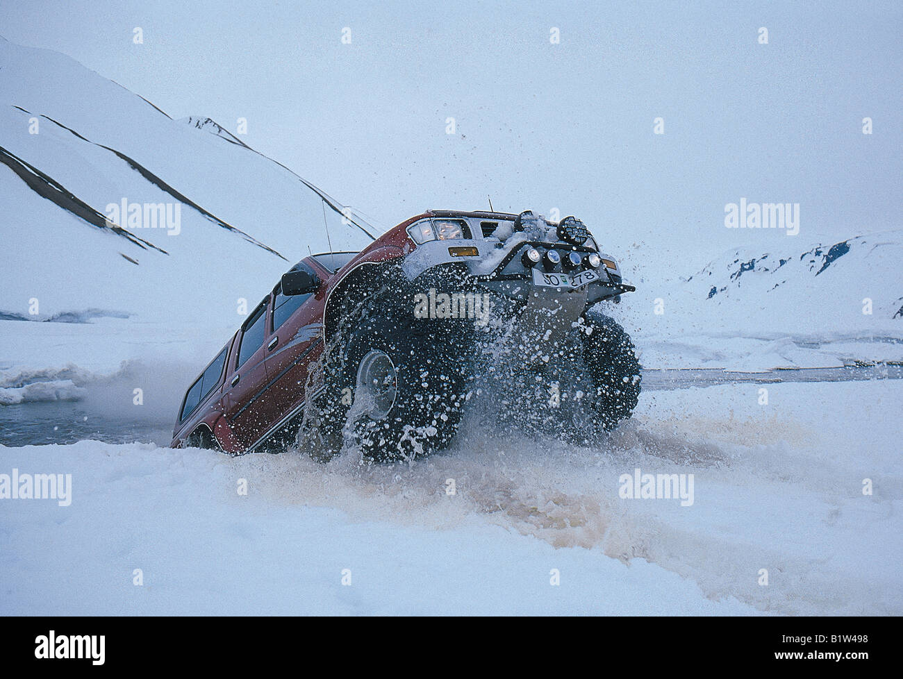Off-Road Vehicle Crossing River in Iceland, Jokulgilskvisl river in ...