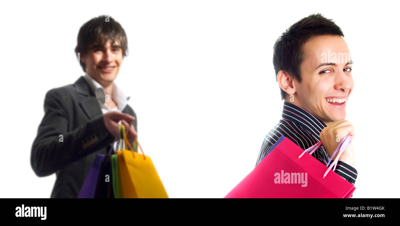 Boyfriends having fun at shopping Stock Photo - Alamy