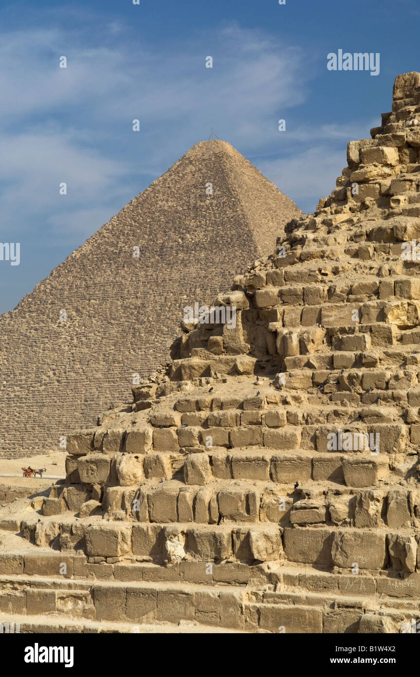 Side view of the Pyramid of Khafre and the Great Pyramid of Khufu in ...