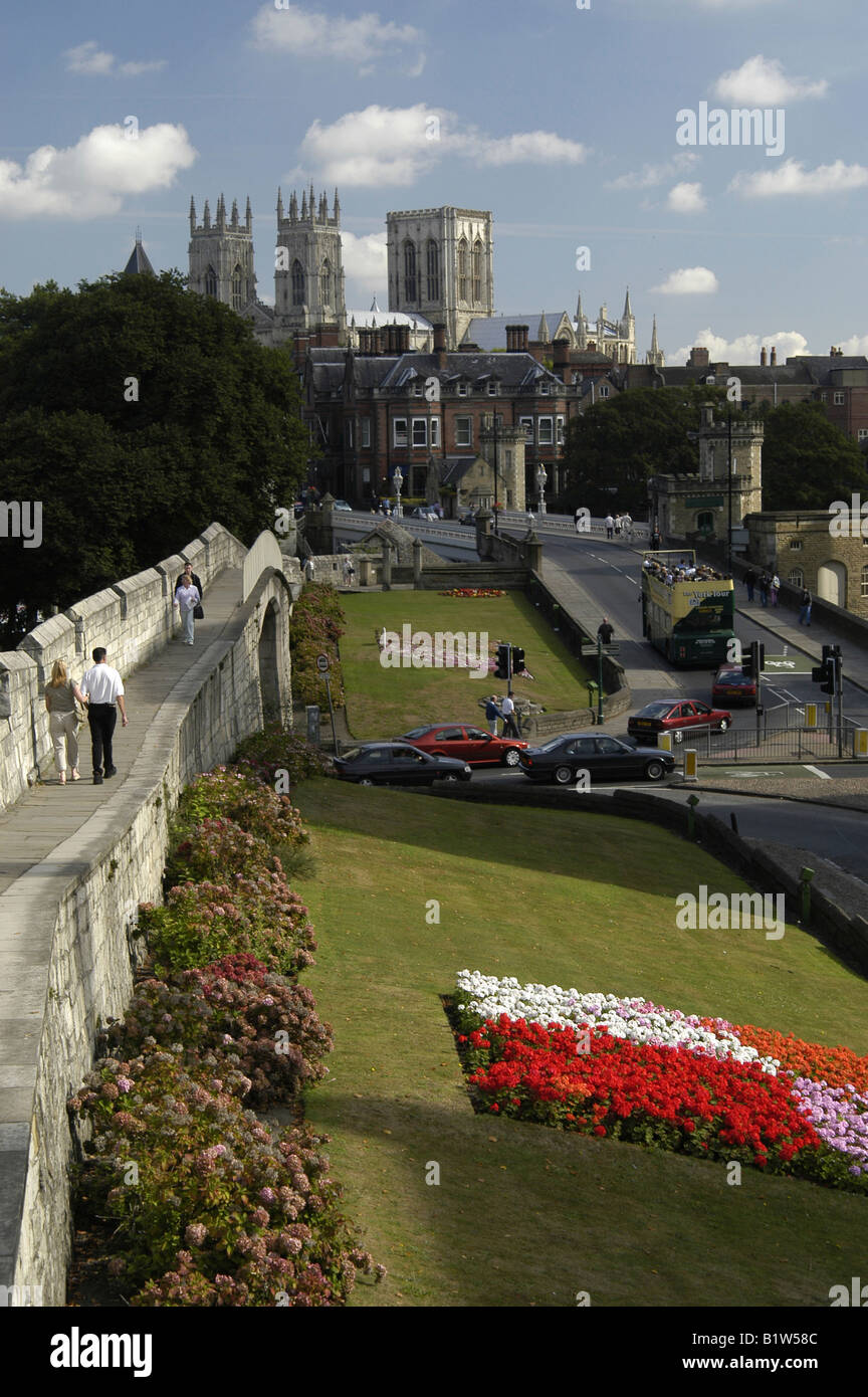 York Minster cathedral from York city walls, York, England, UK Stock ...
