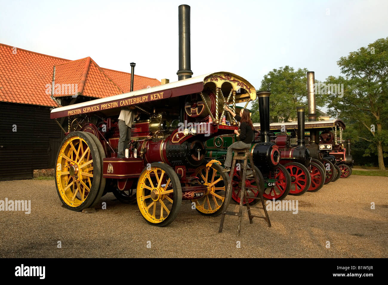 Rw of Traction Engines being cleaned and prepared for rally in Preston ...
