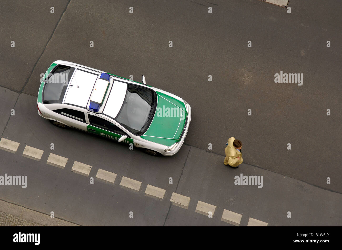 aerial view polizei police car vehicle road berlin germany protection ...