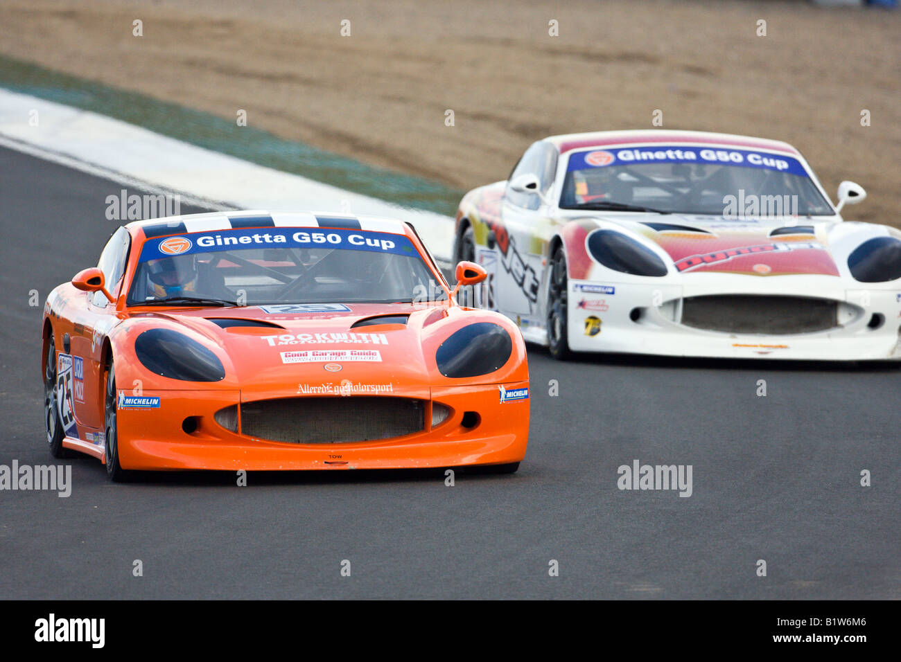 Nigel Moore and Frank Wrathall racing in Ginetta G50 Cup race 2008 ...