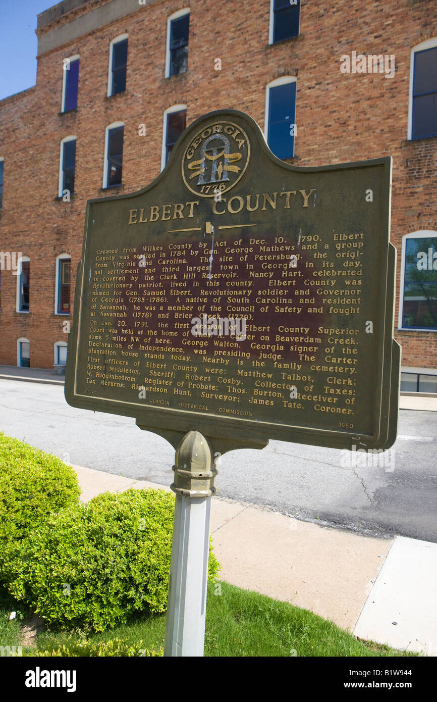 Georgia Historical Marker - Elbert County Stock Photo - Alamy