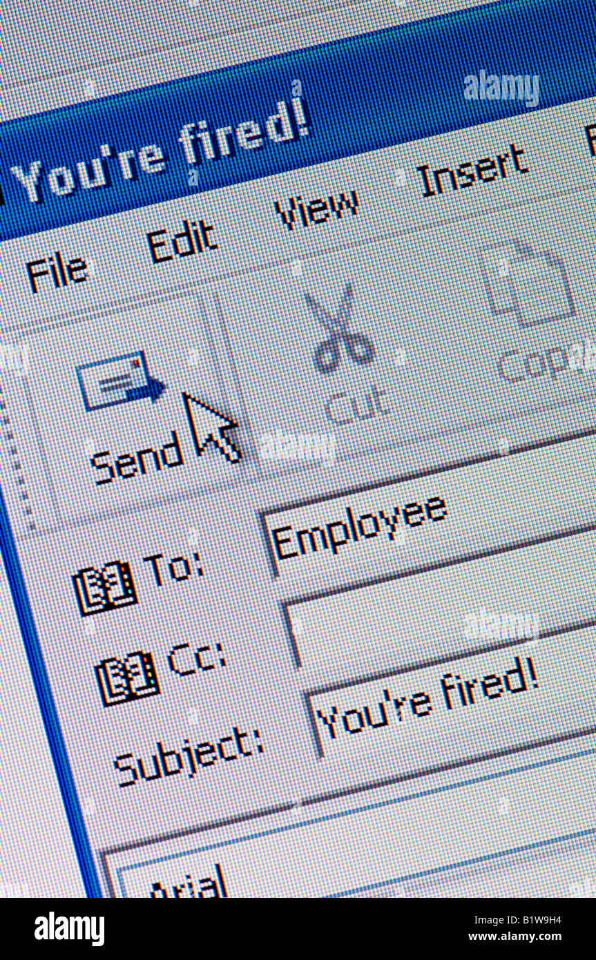 Macro screenshot of email firing employee Stock Photo - Alamy