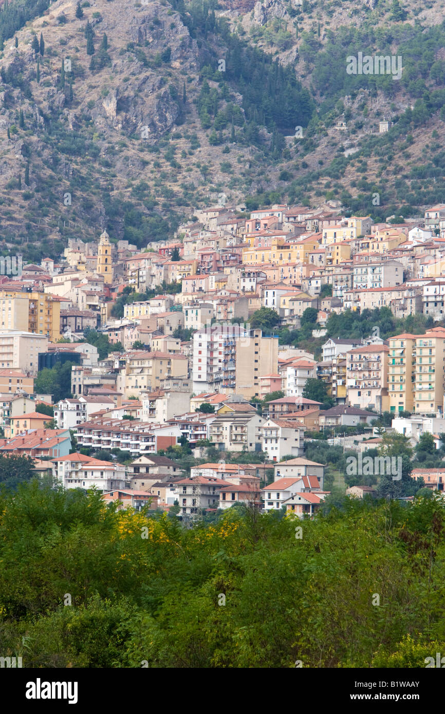 Town of Sala Consilina clinging to the hillside Campania Italy Stock ...
