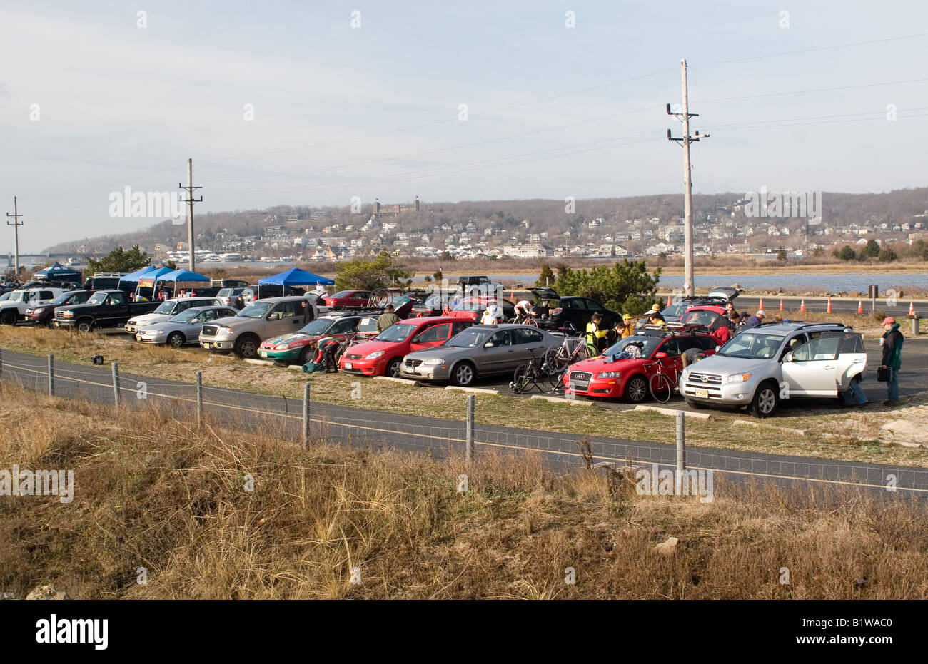 Cars in parking lot on race day at Sandy Hook New Jersey Stock Photo ...