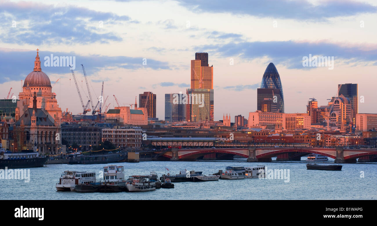 UK London Financial District skyline viewed over river Thames Stock ...