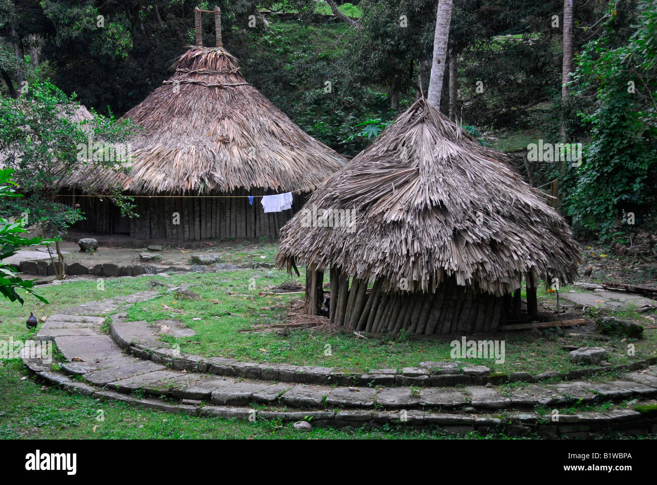 Tayrona huts in El Pueblito, Tayrona National Park, Colombia Stock ...