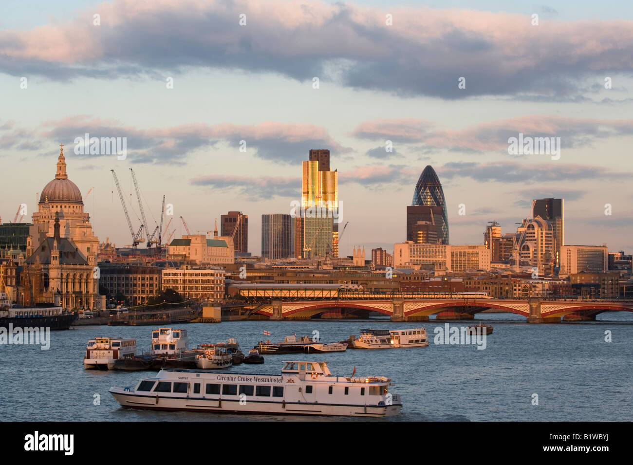 UK London Financial District skyline viewed over river Thames Stock ...
