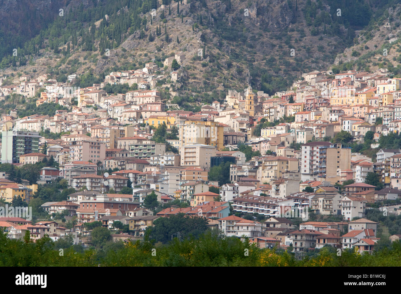 Town of Sala Consilina clinging to the hillside Campania Italy Stock ...