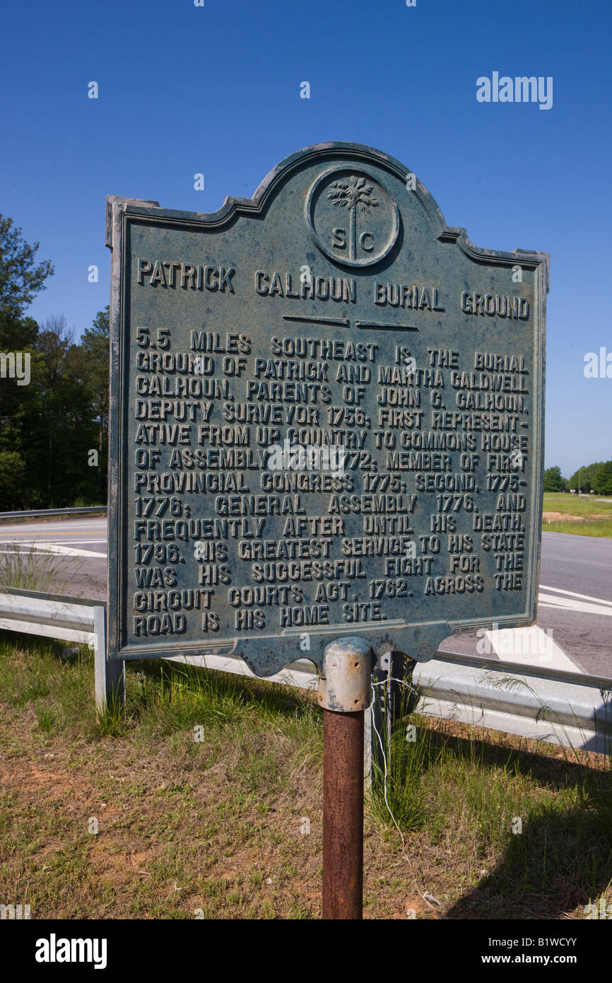 South Carolina Historical Marker - Patrick Calhoun Burial Ground Stock ...