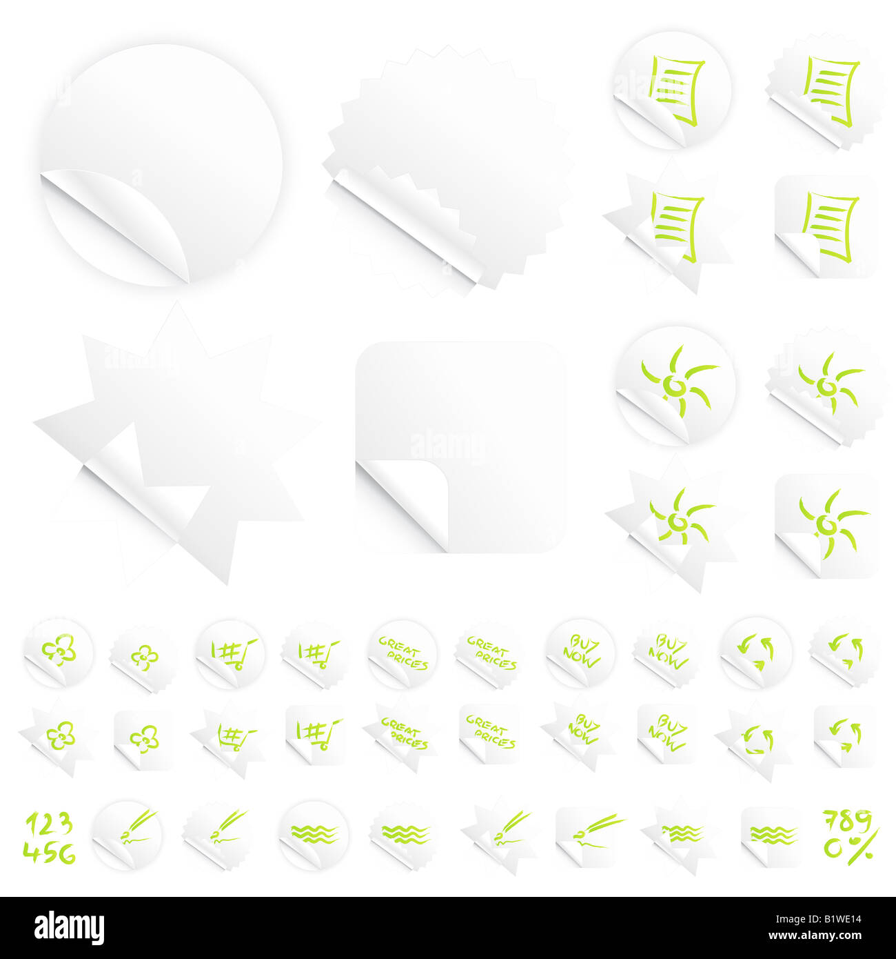 Vector illustrations of four different modern glossy shiny stickers or ...