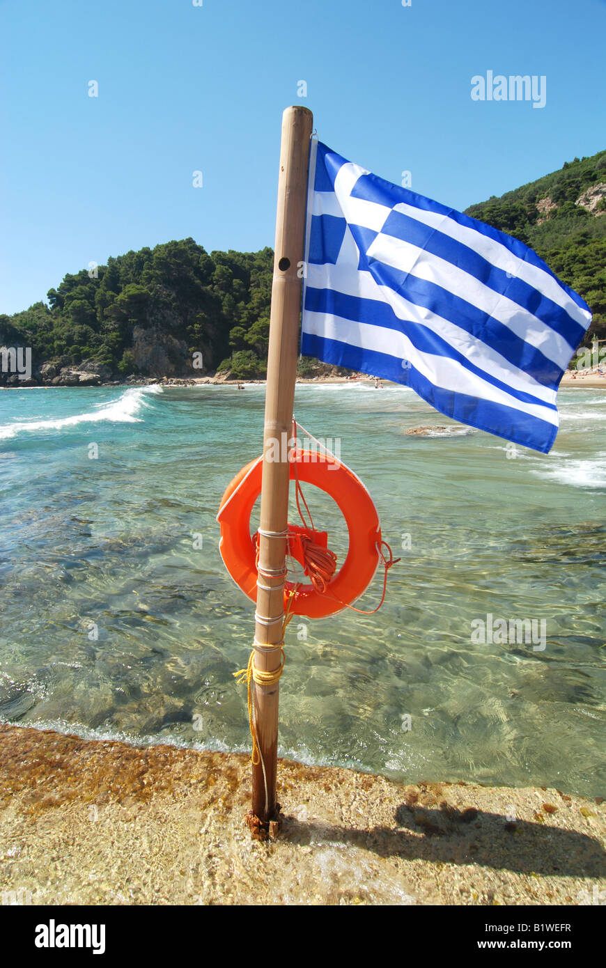 Corfu beach flag hi-res stock photography and images - Alamy