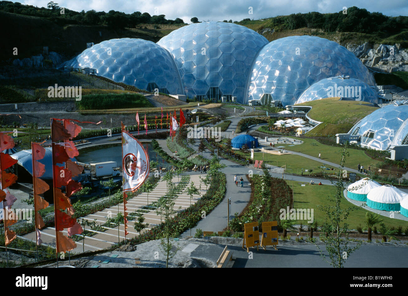 Eden Project. General view over Humid tropics Biome dome exterior with ...