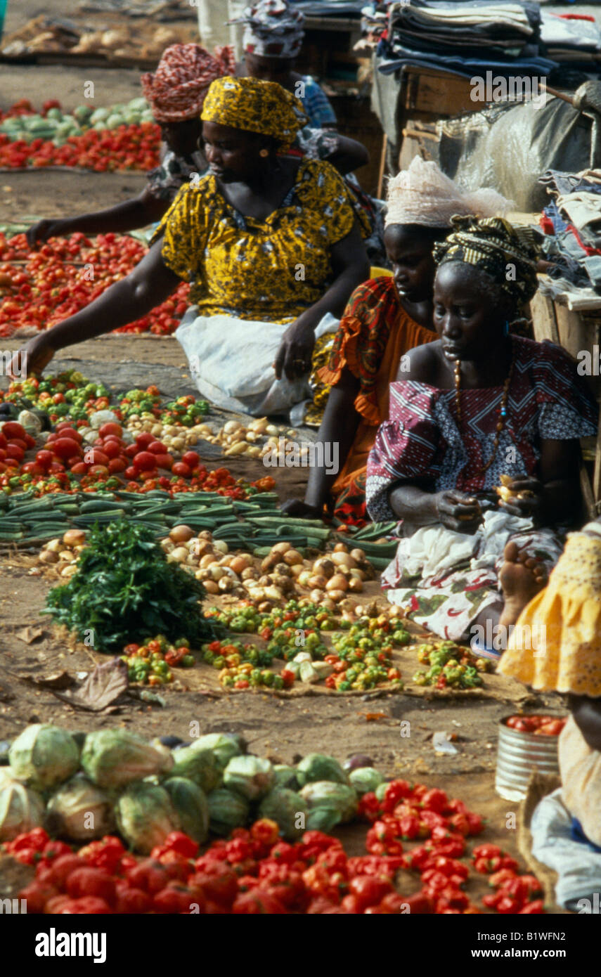 GAMBIA West Africa Banjul Female vendors with displays of vegetables ...
