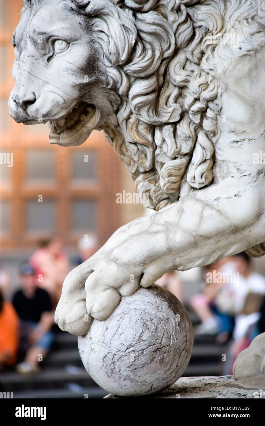 ITALY Tuscany Florence Sculpture of a lion with paw on cannon ball at ...