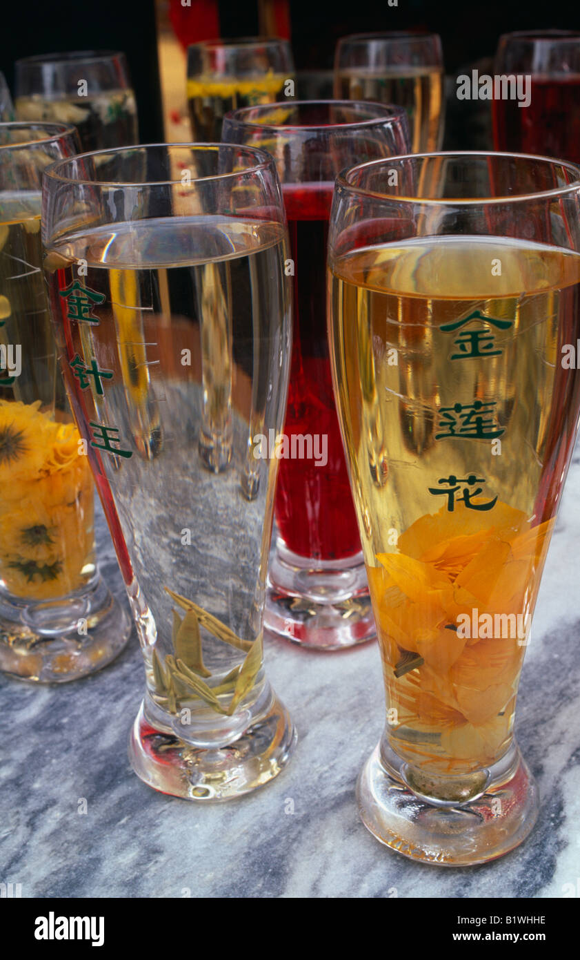 CHINA Asia Beijing Selection of teas in tall glasses Stock Photo - Alamy