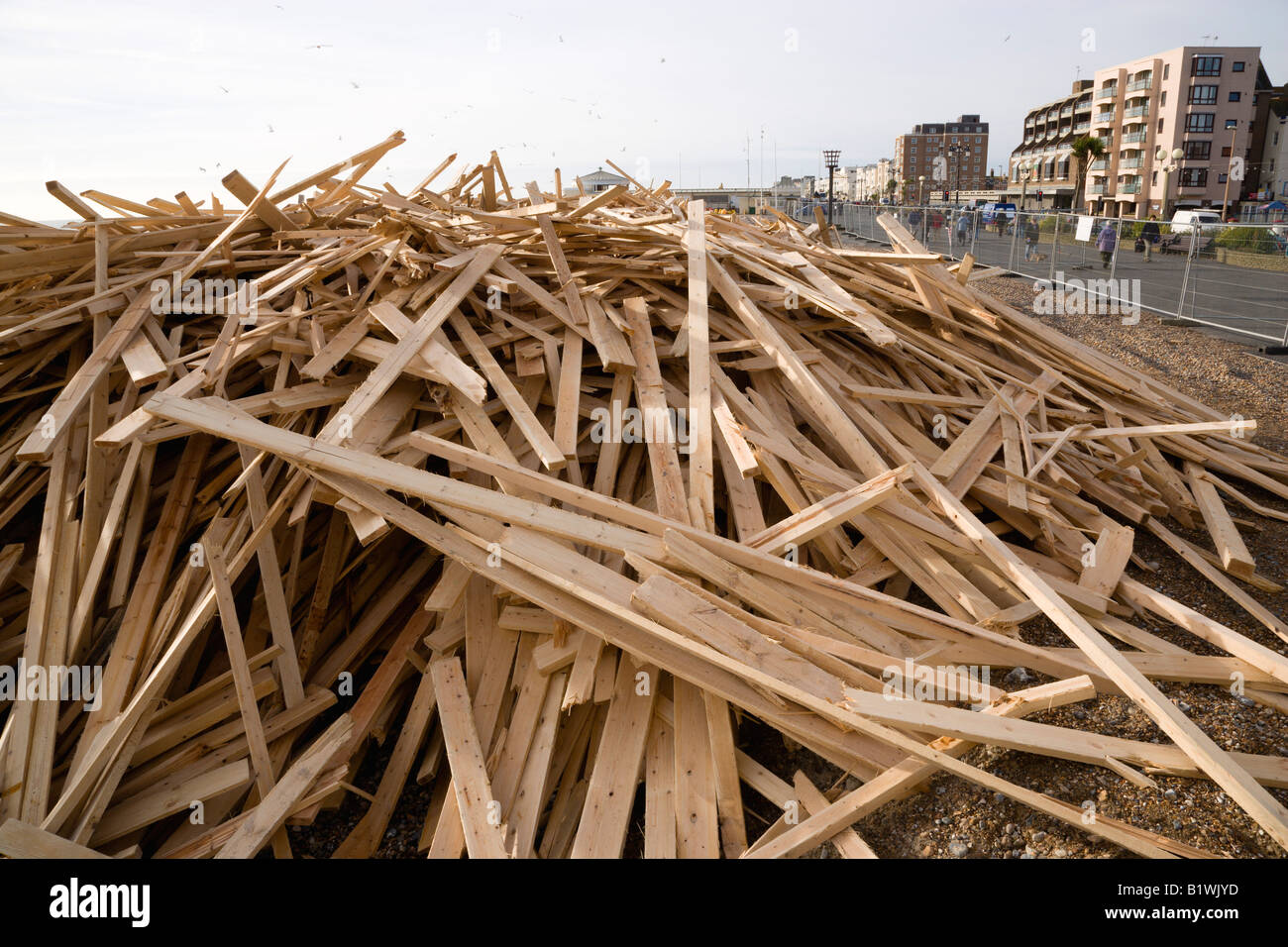 ENGLAND West Sussex Worthing Timber washed up on beach from Greek ...