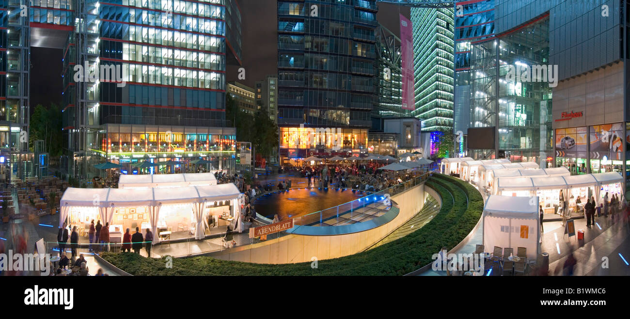 A 3 picture stitch panoramic view in the Sony Center at night. 100 iso ...