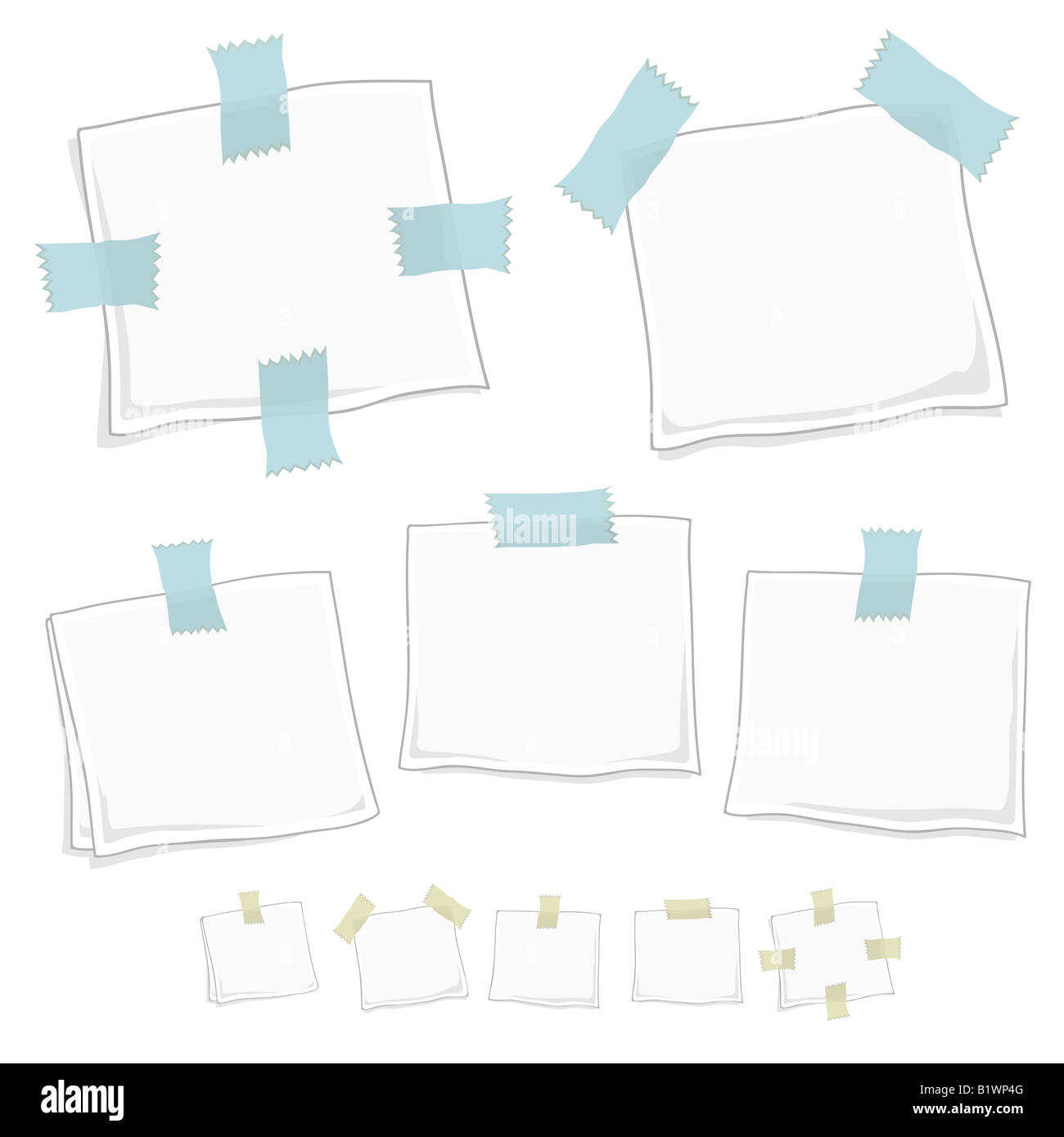 Vector illustration of stylized note posts in five different forms in ...